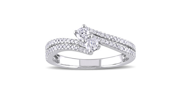 White Gold 1/2ct TDW Diamond Two Stone Ring - Handcrafted By Name My Rings™